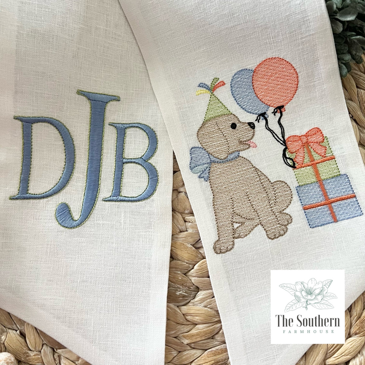 Linen Wreath/Basket Sash - Birthday Puppy – The Southern Farmhouse