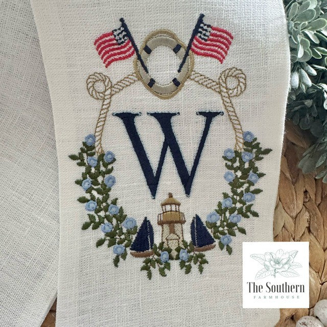 Linen Wreath/Basket Sash - Nantucket Crest – The Southern Farmhouse