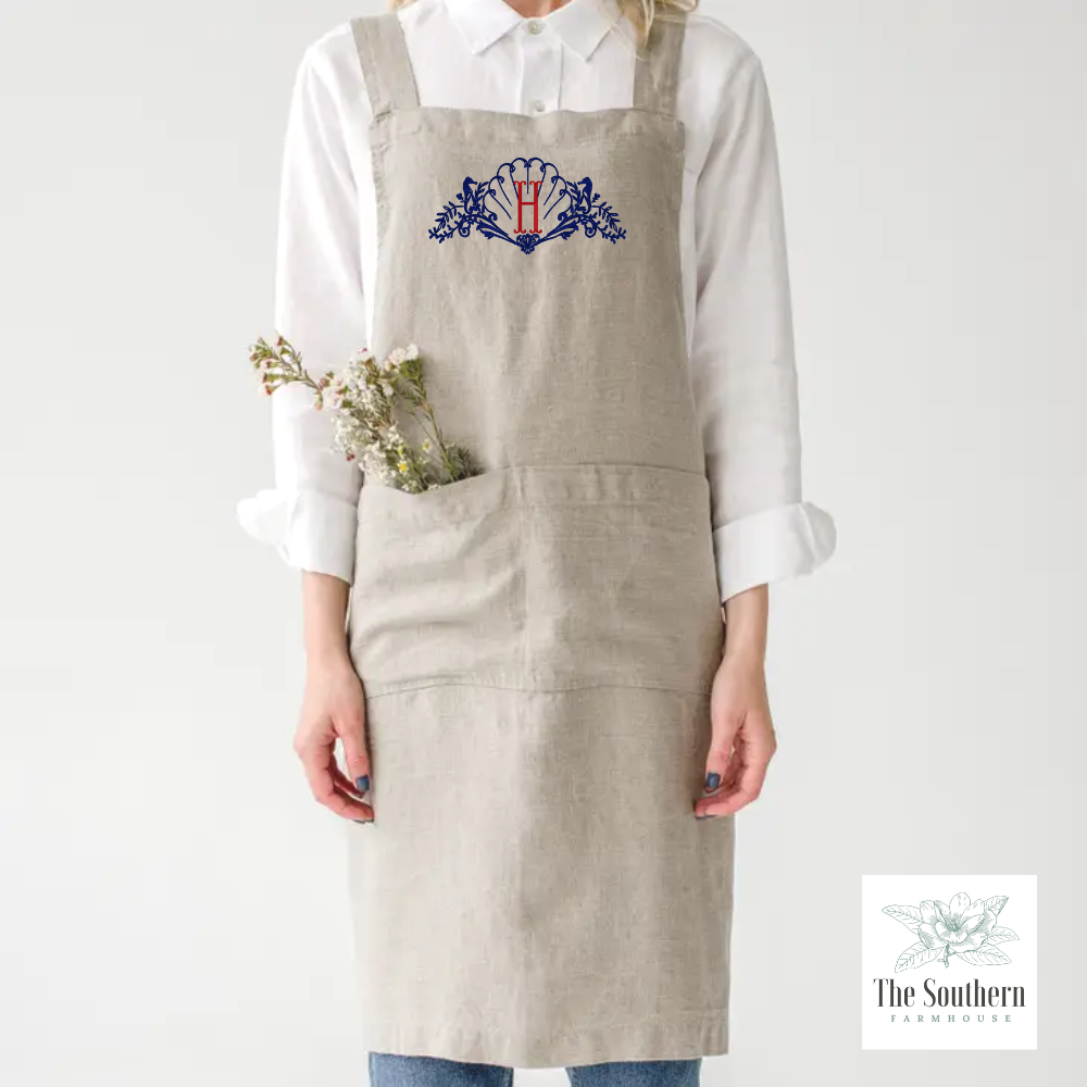 Linen Apron - Seashore Monogram – The Southern Farmhouse